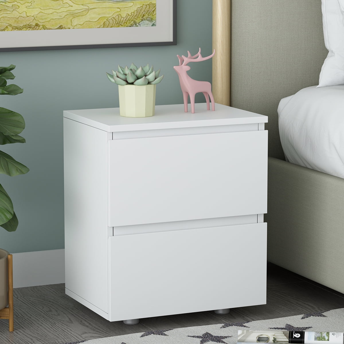 WIAWG Modern Side Table with Drawers Wooden Nightstand for Bedroom ...