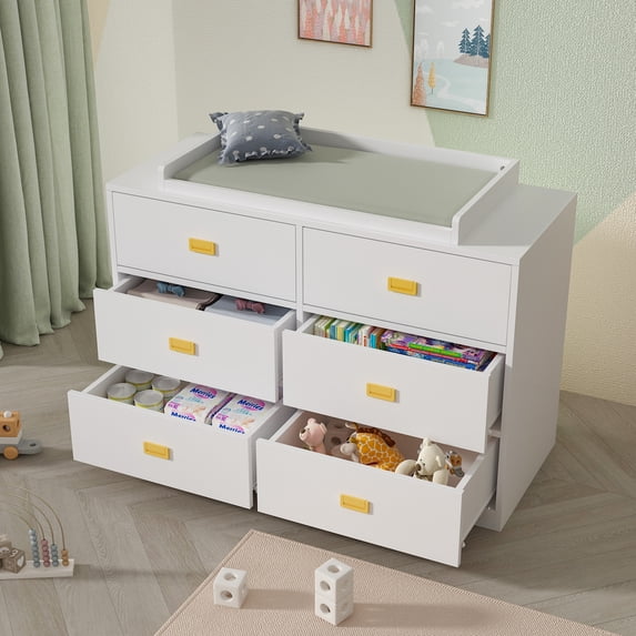 WIAWG Nursery Dresser with 6 Drawers Baby Changing Dresser for Bedroom ...