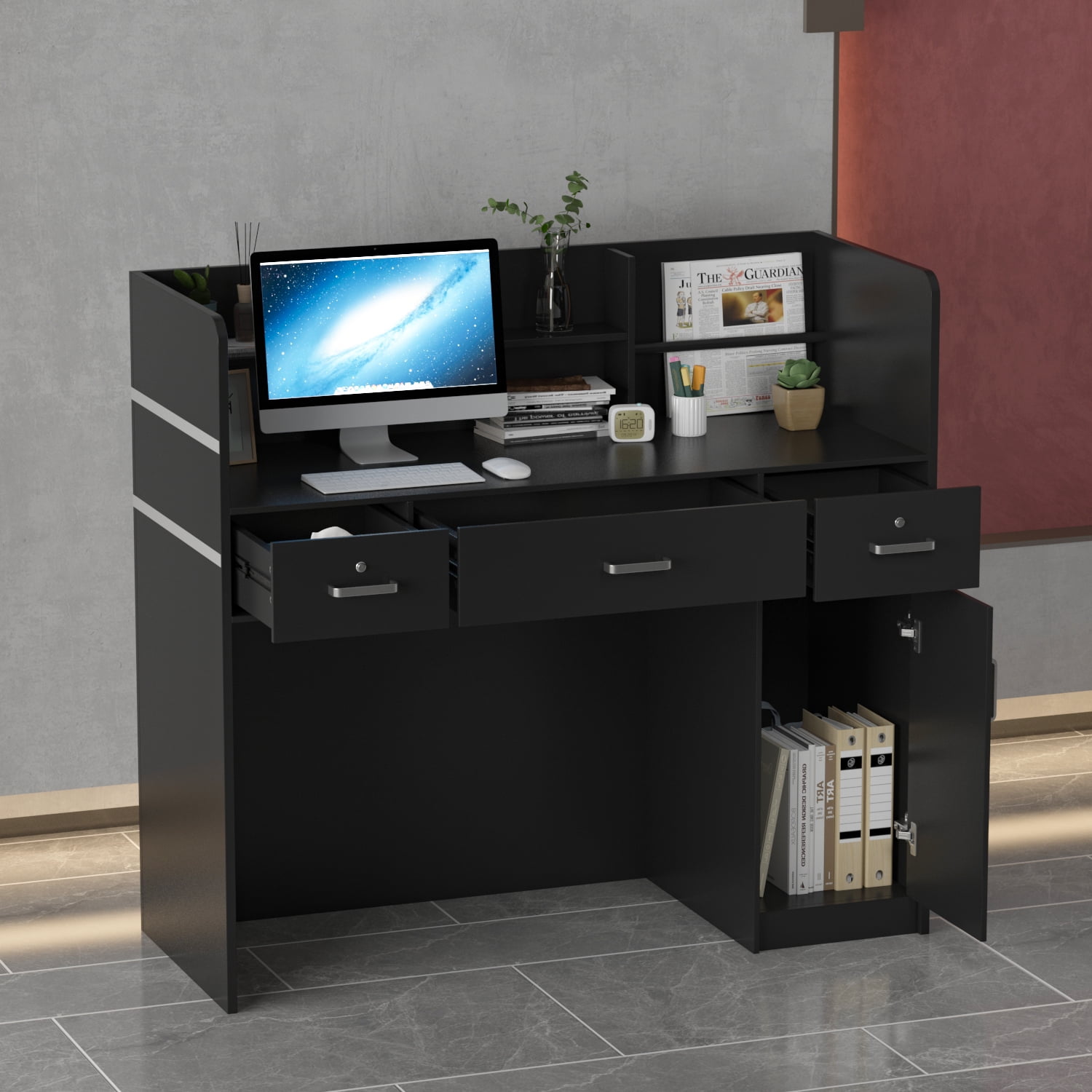WIAWG Office Reception Station Desk with Ample Storage Space, Easy ...