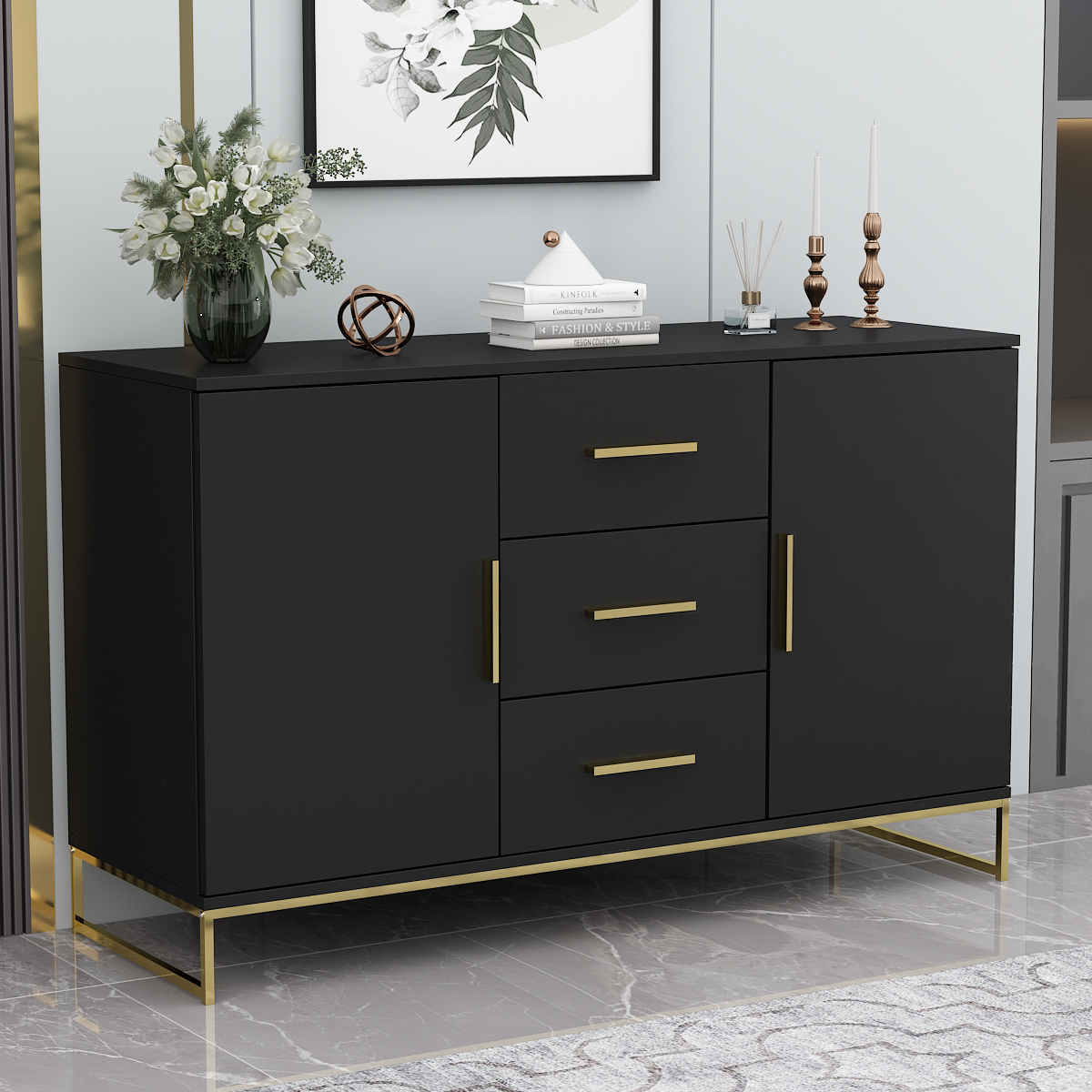 Crosley Furniture Asher Modern Particle Board Wood Sideboard in Matte ...