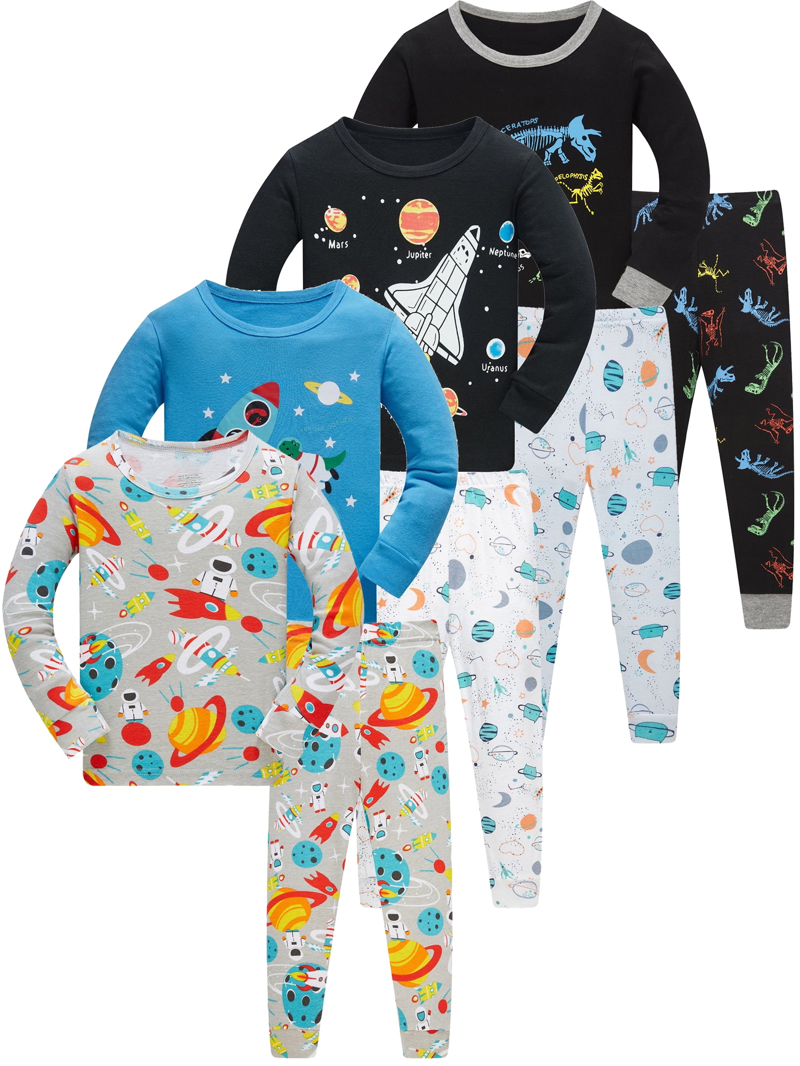 WIBACKER 1-10 Year Boys' 2-Piece Pajamas Set Long Sleeve Sleepwear Pjs 100% Cotton For Kids and ...