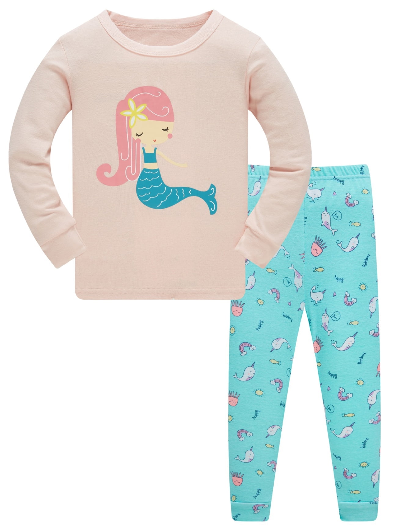 WIBACKER 1-10 Years Girls' Long Sleeve Top and Pants Snug Fit 100% Cotton 2 Piece Pajama Set ...