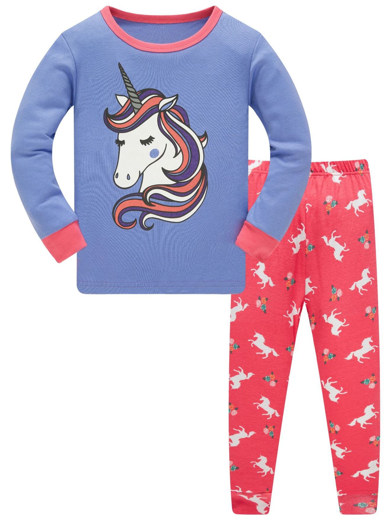 WIBACKER 1-10 Years Girls' Long Sleeve Top and Pants Snug Fit 100% Cotton 2 Piece Pajama Set ...