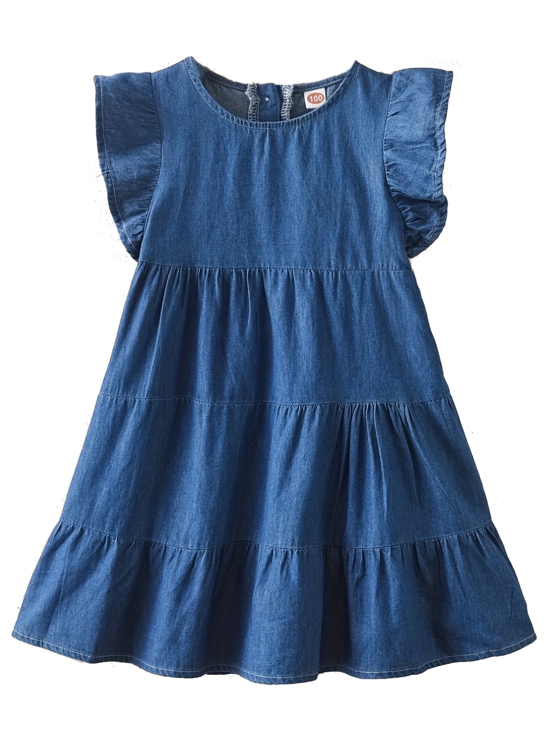 WIBACKER 1-14 Years Girls Short Sleeve Denim Dress Summer Cotton Casual ...