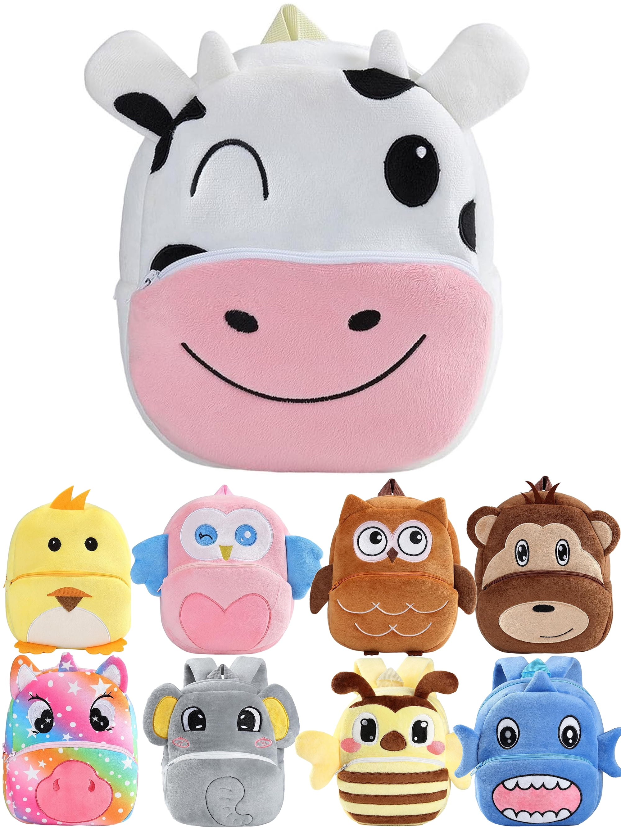 WIBACKER 10 in Cow Plush Animal Cartoon Toddler Backpack for Kids 2-5 ...