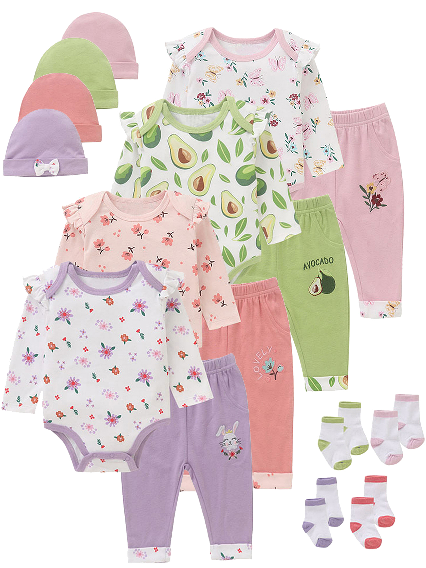 WIBACKER 100% Cotton 4-Piece Newborn Girls Floral Outfits Infant ...