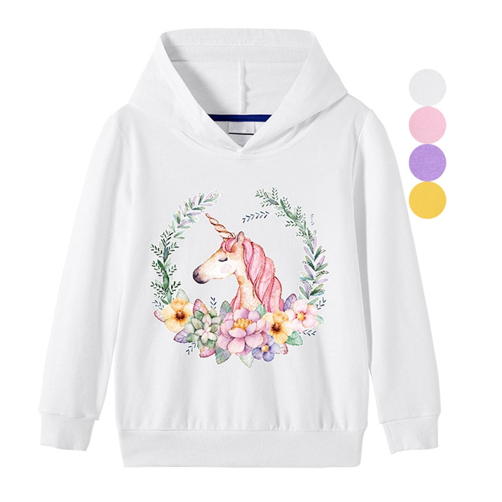 WIBACKER 2-10T Child Girls Cartoon Unicorn Hoodie Kids Long Sleeve ...
