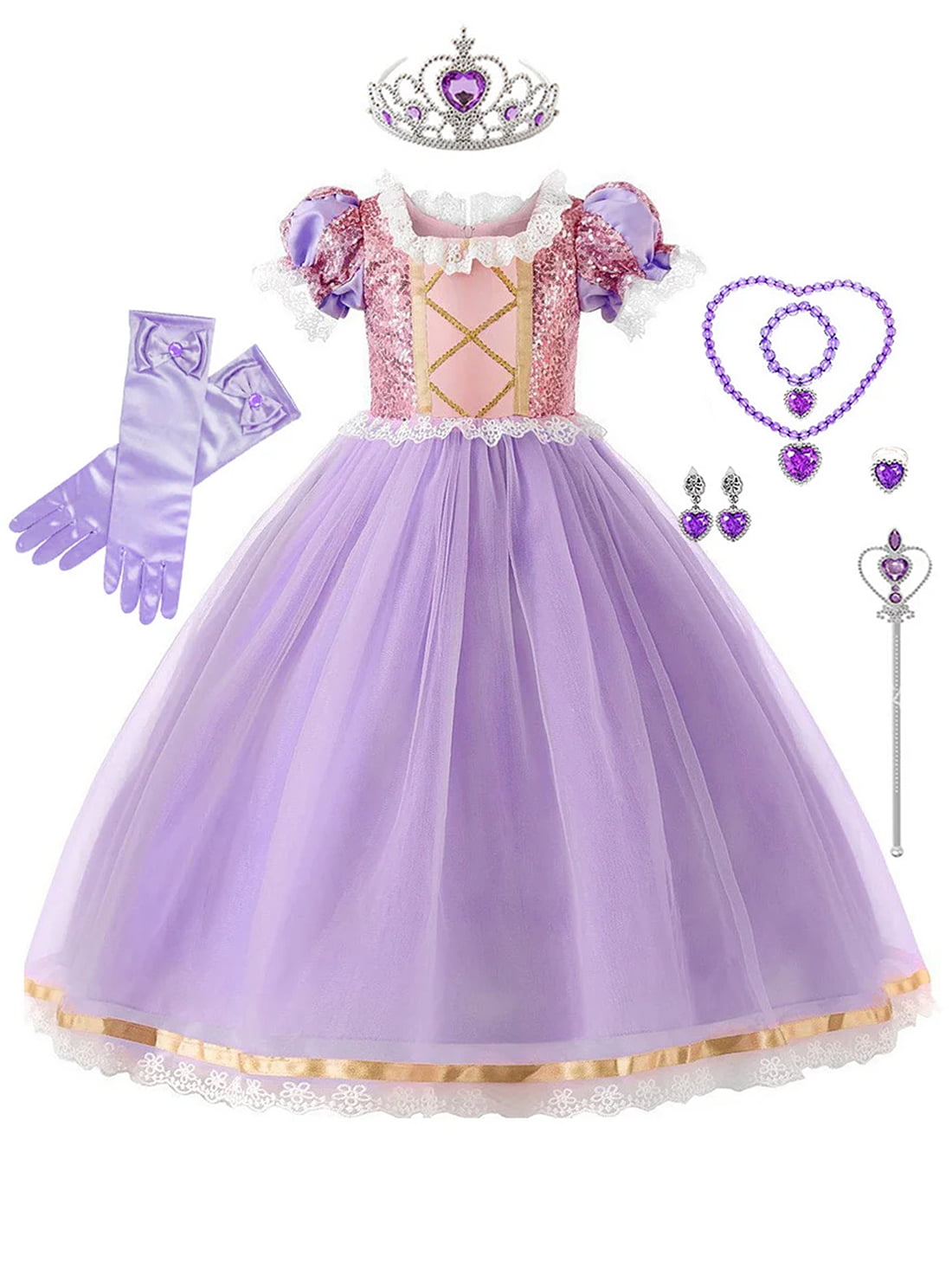 WIBACKER 2-10Y Girls Princess Dress Up With Crown Necklace And Ring For ...