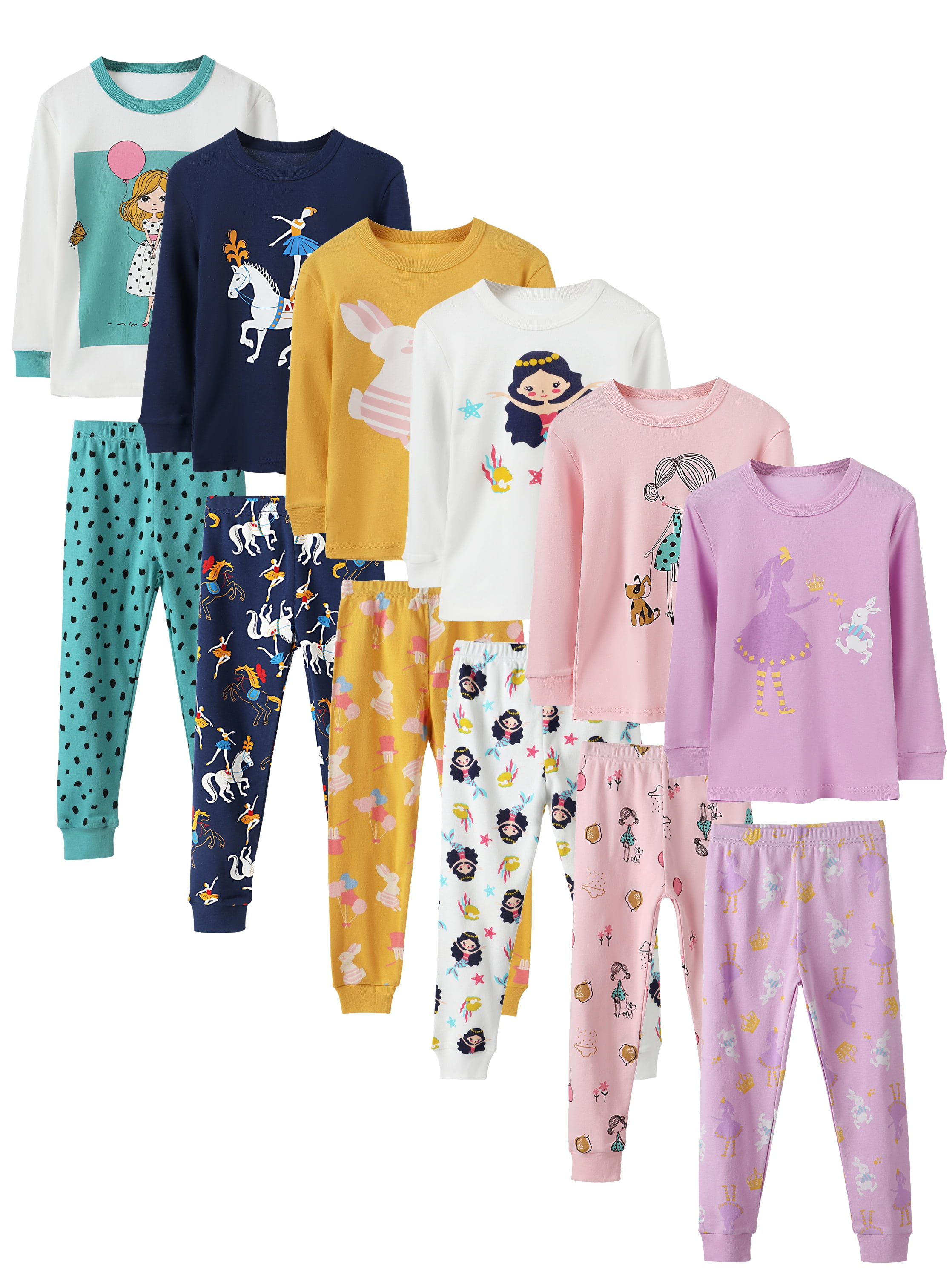 WIBACKER 2-7 Years Toddler and Little Girls' Long Sleeve Top and Pants Snug Fit 100% Cotton 2 ...