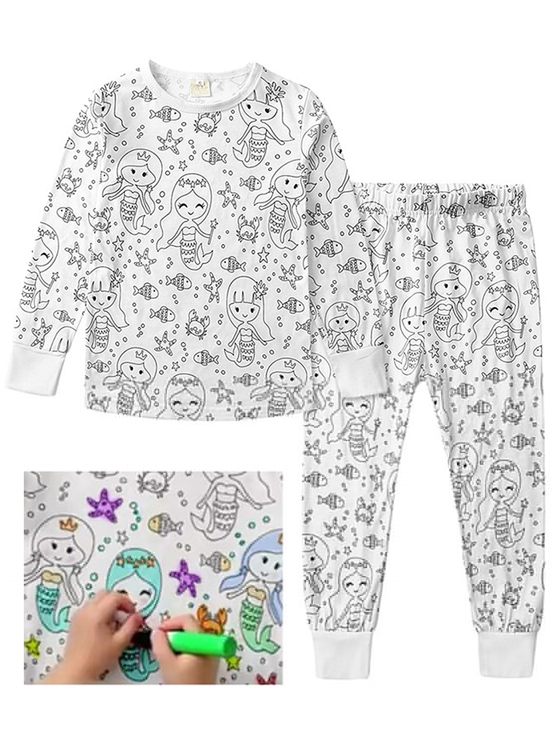 WIBACKER Color Your Own Pajamas for Big Girls, Kids DIY 2PCS Cotton Pjs ...
