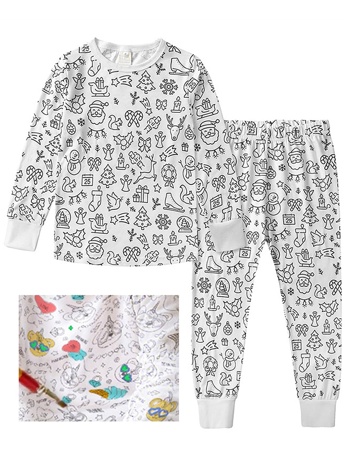 WIBACKER Color Your Own Pajamas for Big Girls Boys, Kids DIY 2PCS ...