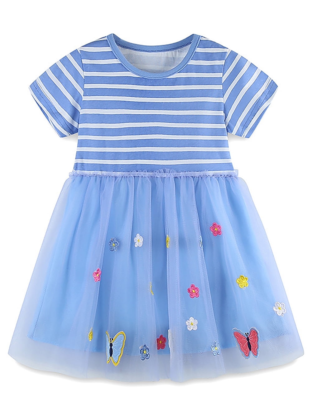WIBACKER 2-7T Kids Baby Girl Striped Tutu Dress Summer Tulle Party ...