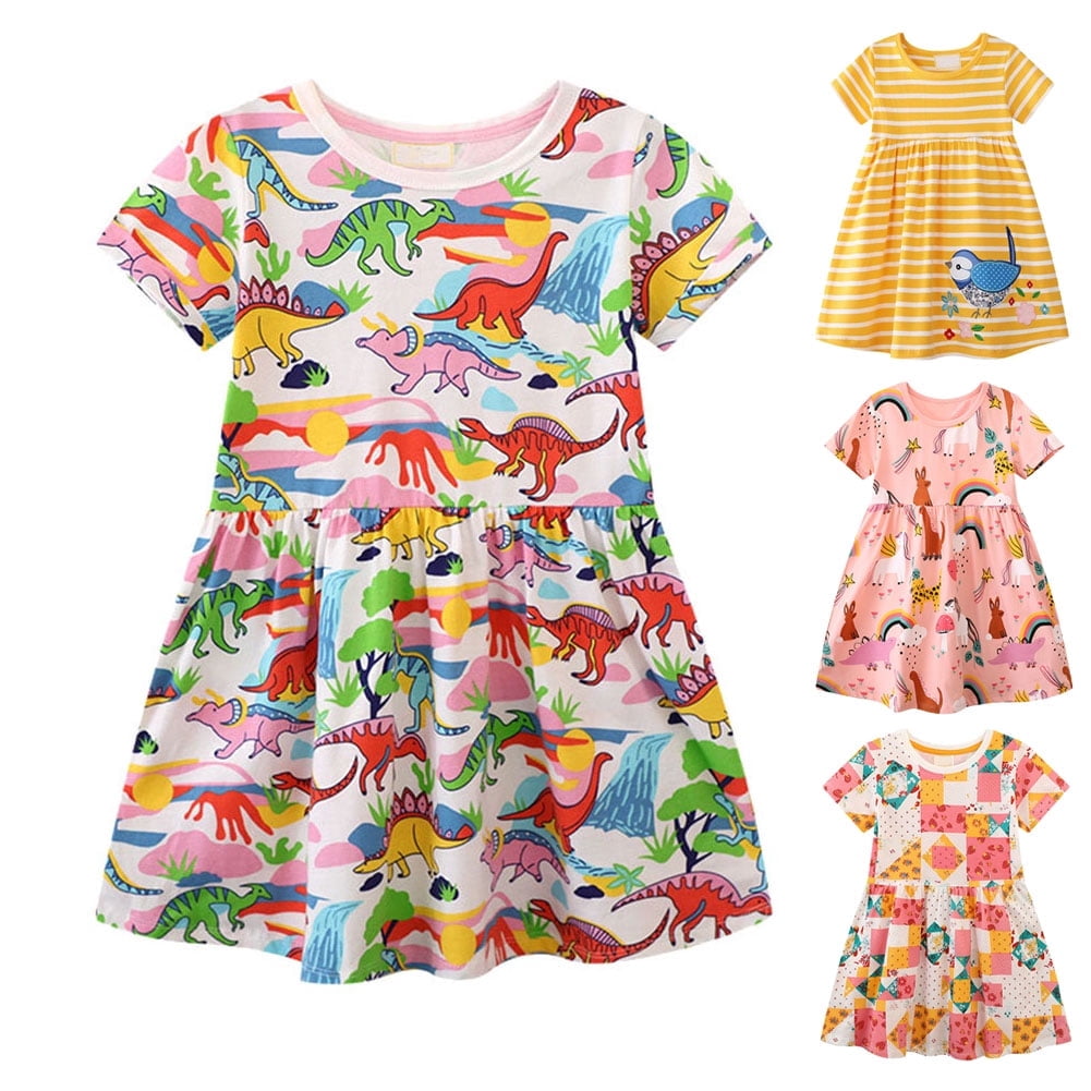 WIBACKER 2-7T Kids Girls Cotton Summer Jersey Dress Short Sleeve ...