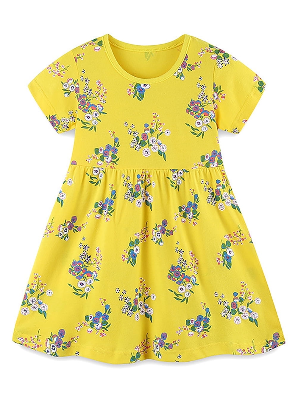 WIBACKER 2-7T Kids Girls Summer Yellow Flowers Casual Dresses Cotton ...
