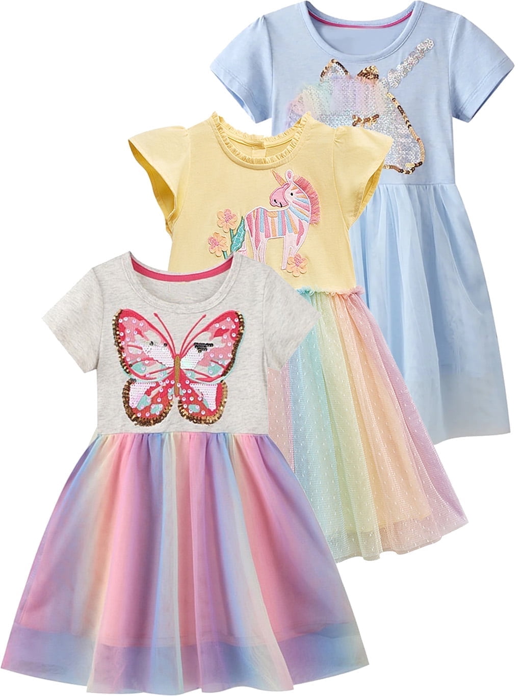 WIBACKER 2-7T Little Girls Cotton Casual Dress Sequins Butterfly ...
