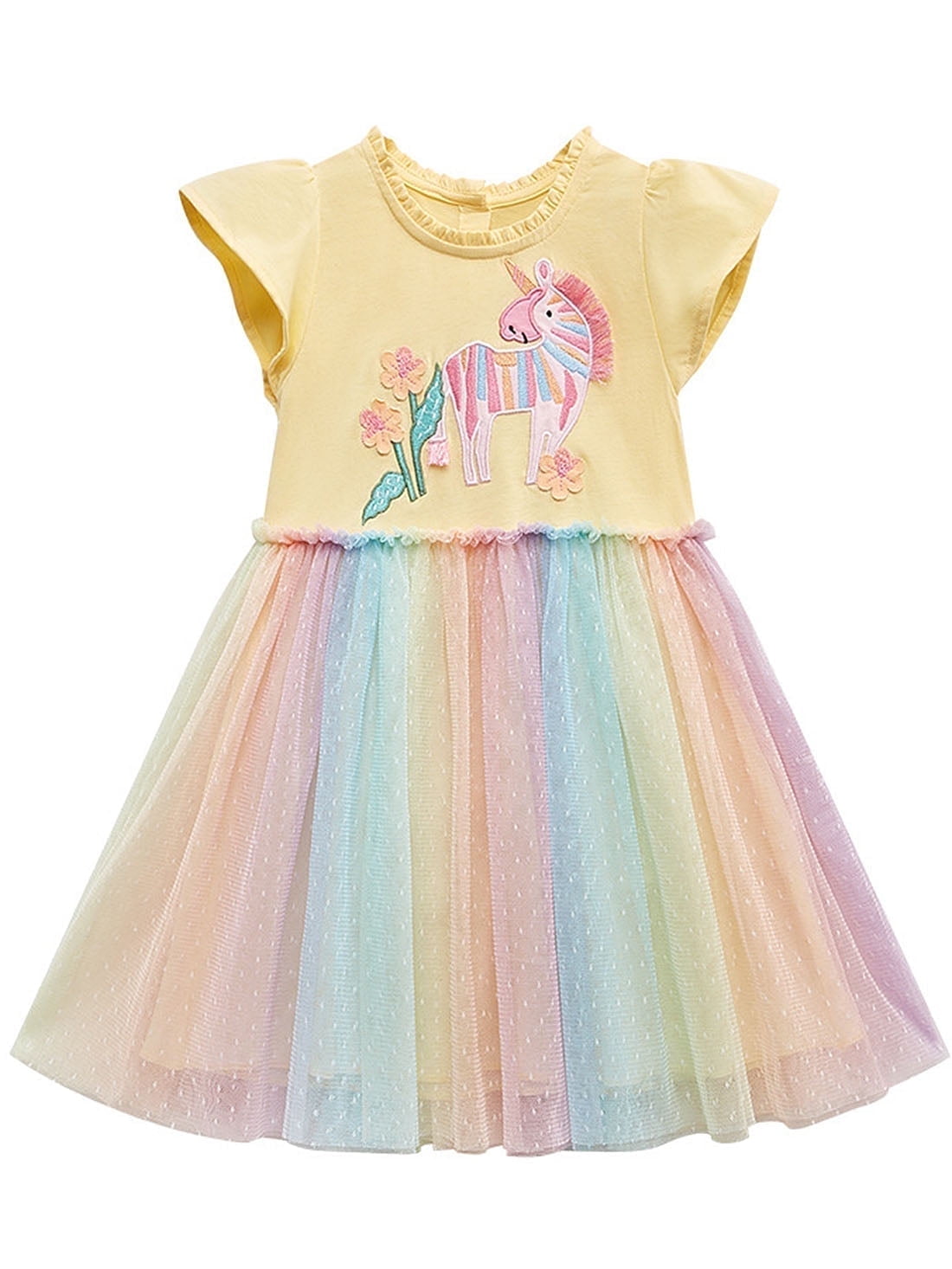 WIBACKER 2-7T Little Girls Cotton Fluffy Casual Dress Appliques Unicorn ...