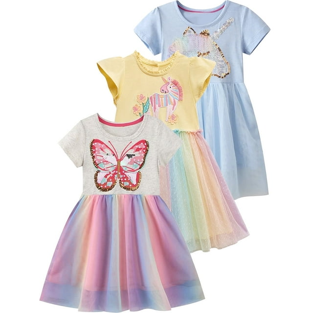 WIBACKER 2-7T Toddler Girls Cotton Casual Dress Sequins Butterfly Princess Tutu Dresses 2T ...