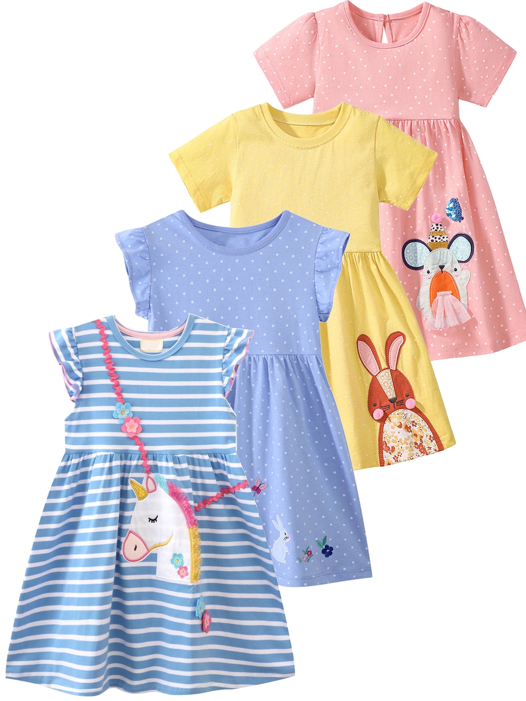 WIBACKER 2-7T Toddler Girls Cotton Fluffy Casual Dress Appliques Jersey ...