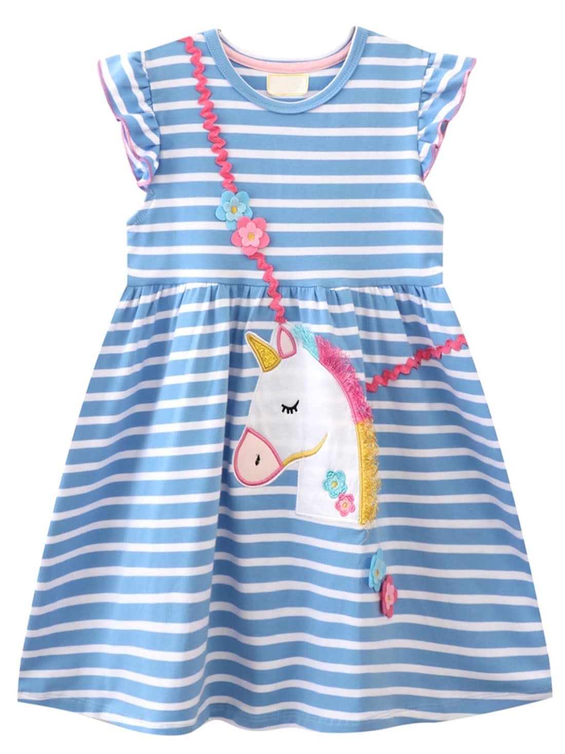 WIBACKER 2-7T Toddler Girls Cotton Fluffy Casual Dress Unicorn ...