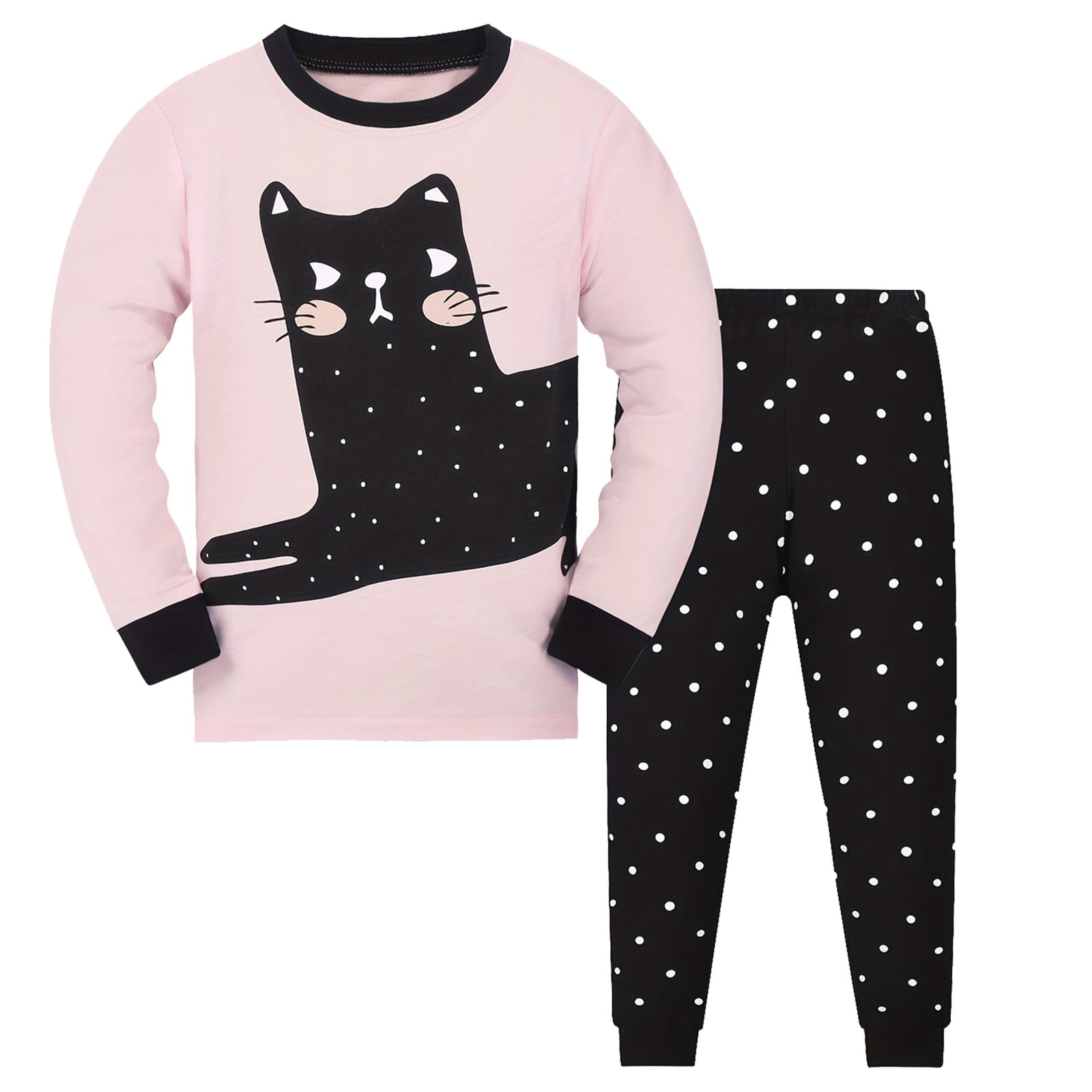 WIBACKER 2-Piece Cat Pajama Set for Girls 2-9Y Kids Sleepwear Long ...