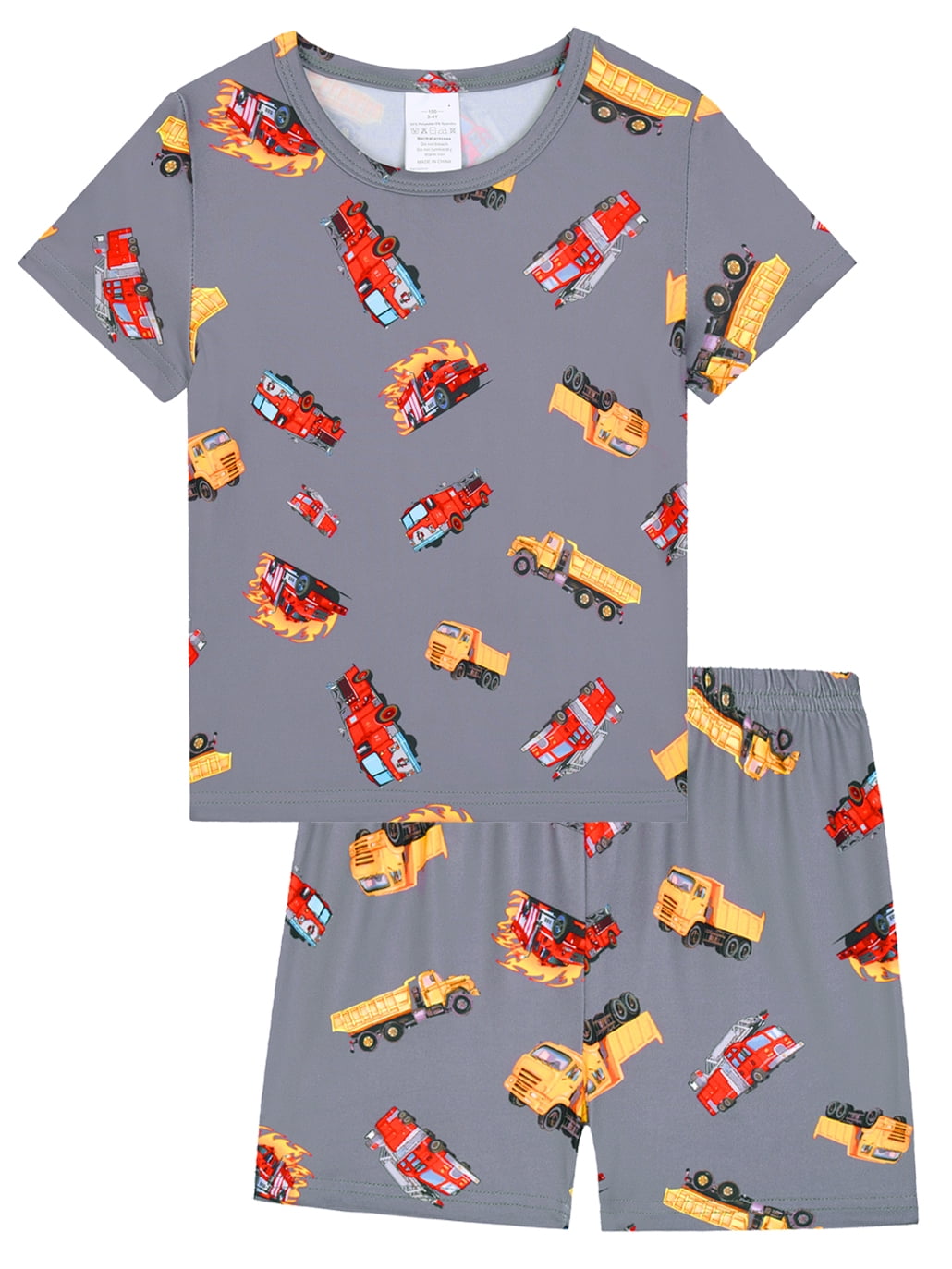 WIBACKER 2-Piece Summer Pajamas for Kids Boys Fire Truck Short Sleeves ...
