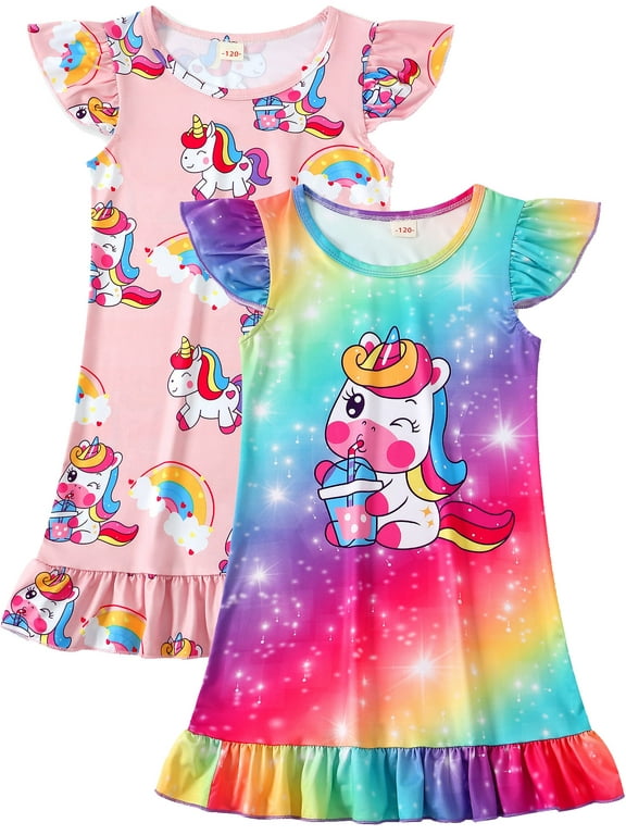 BULLPIANO Girls Nightgowns Pajamas Dress Short Sleeve Cotton Sleepwear ...