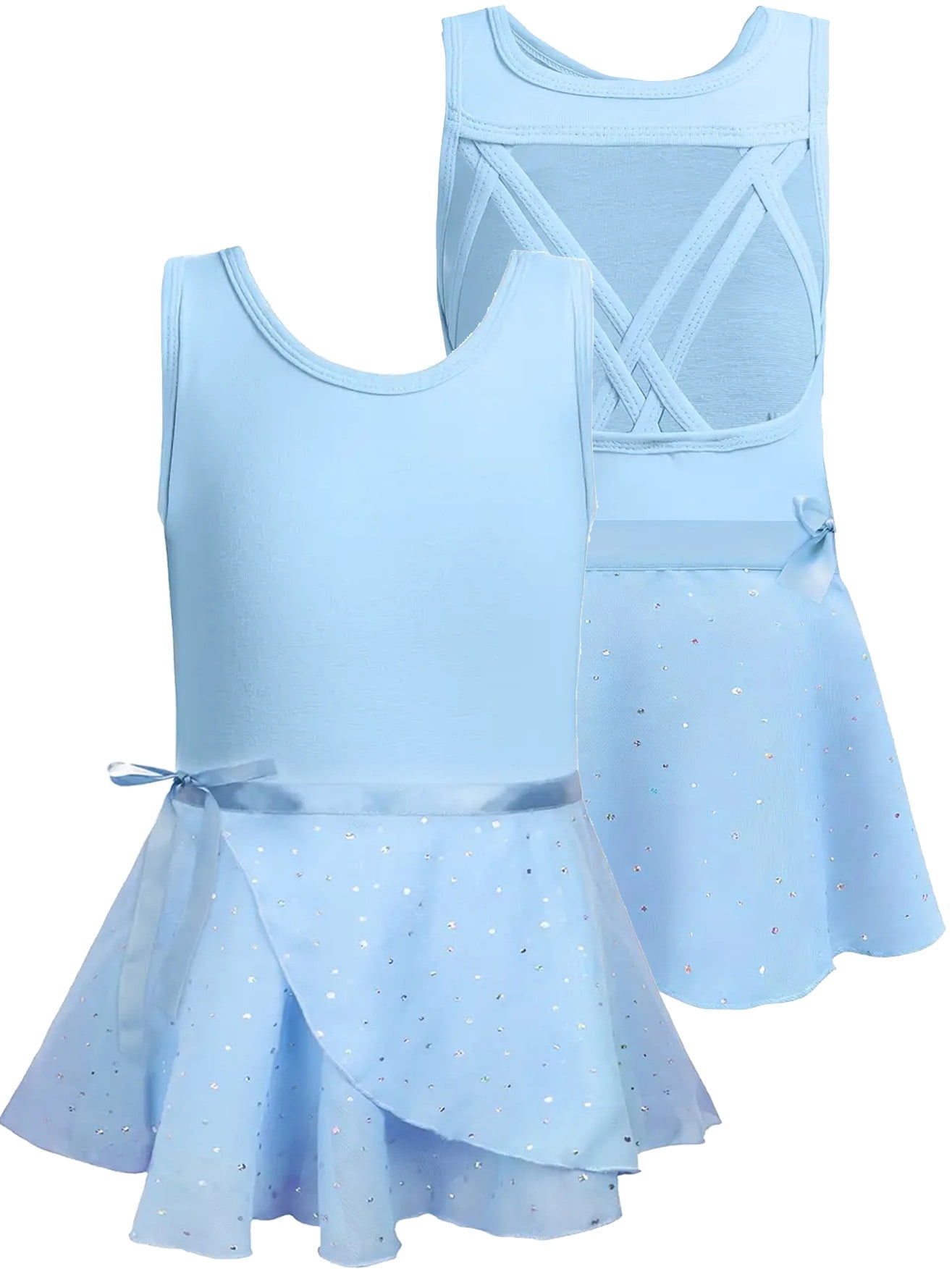 WIBACKER 3-10Y Kid Girls Sparkly Dance Leotard with Skirt Hi-Low Shiny ...