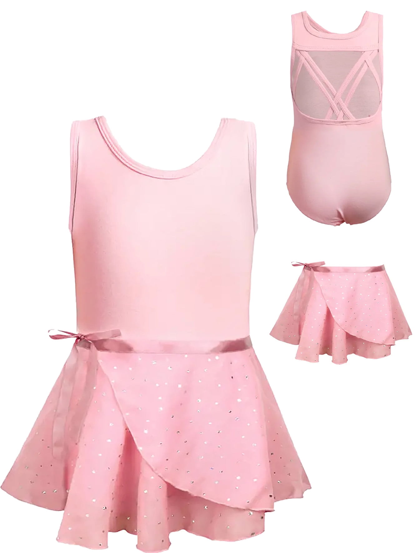 WIBACKER 3-10Y Kid Girls Sparkly Dance Leotard with Skirt Hi-Low Shiny ...