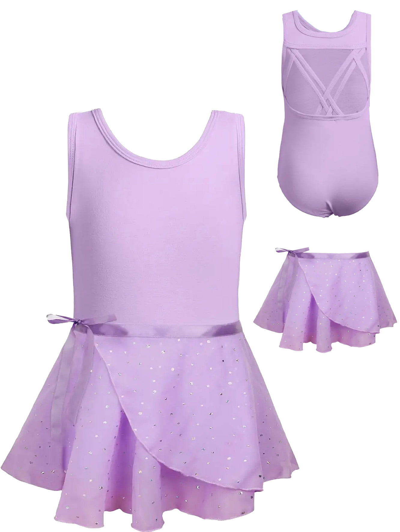 WIBACKER 3-10Y Kid Girls Sparkly Dance Leotard with Skirt Hi-Low Shiny ...