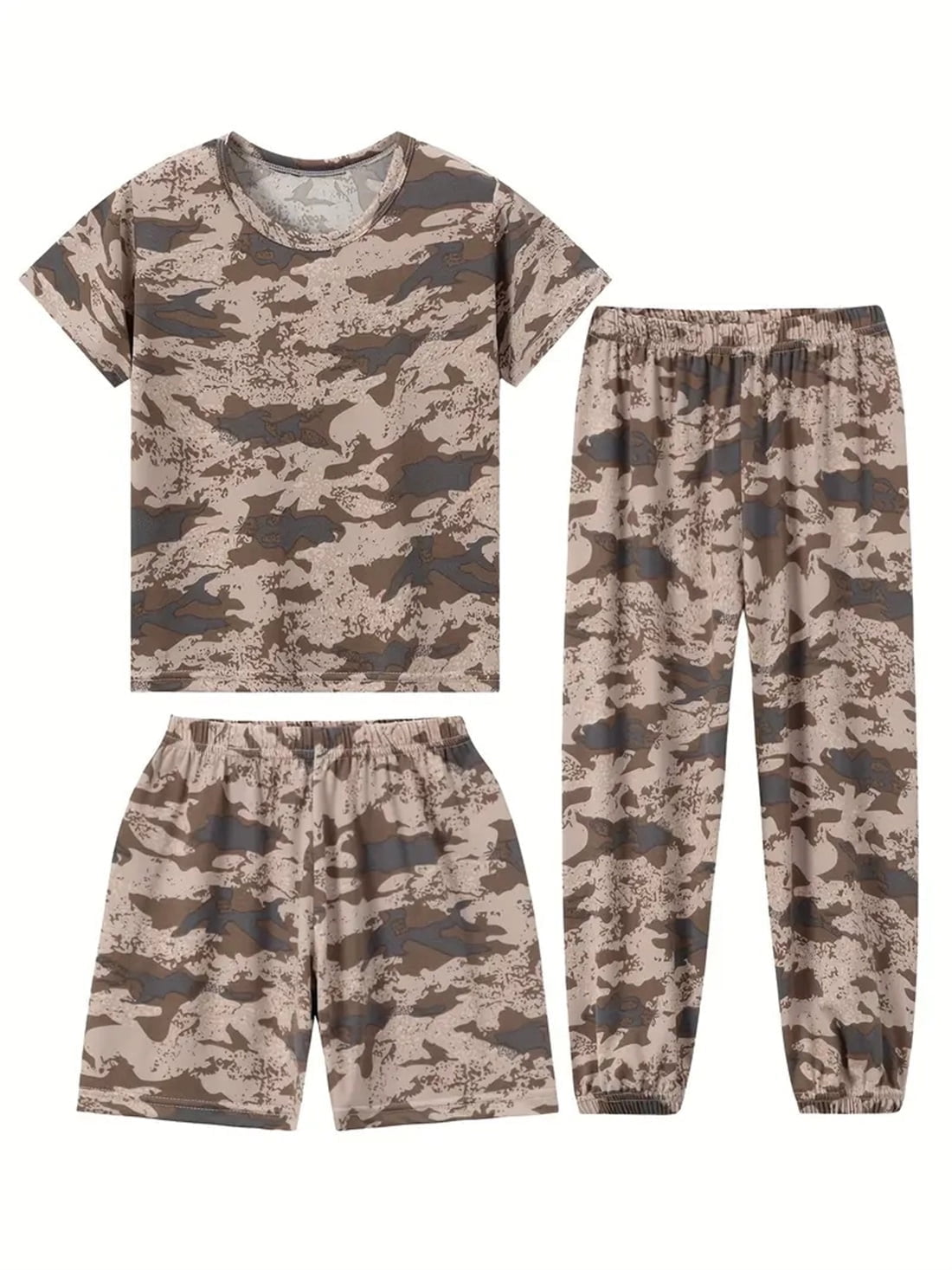 WIBACKER 3-14Y Little Boys' 3-Piece Camo Loose Sleepwear Set Thin Soft ...