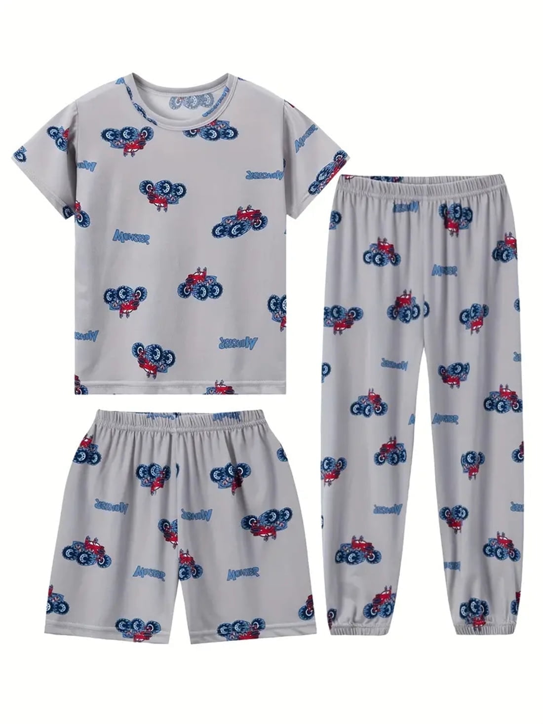 WIBACKER 3-14Y Little Boys' 3-Piece Vehicle Loose-fit Sleepwear Set ...