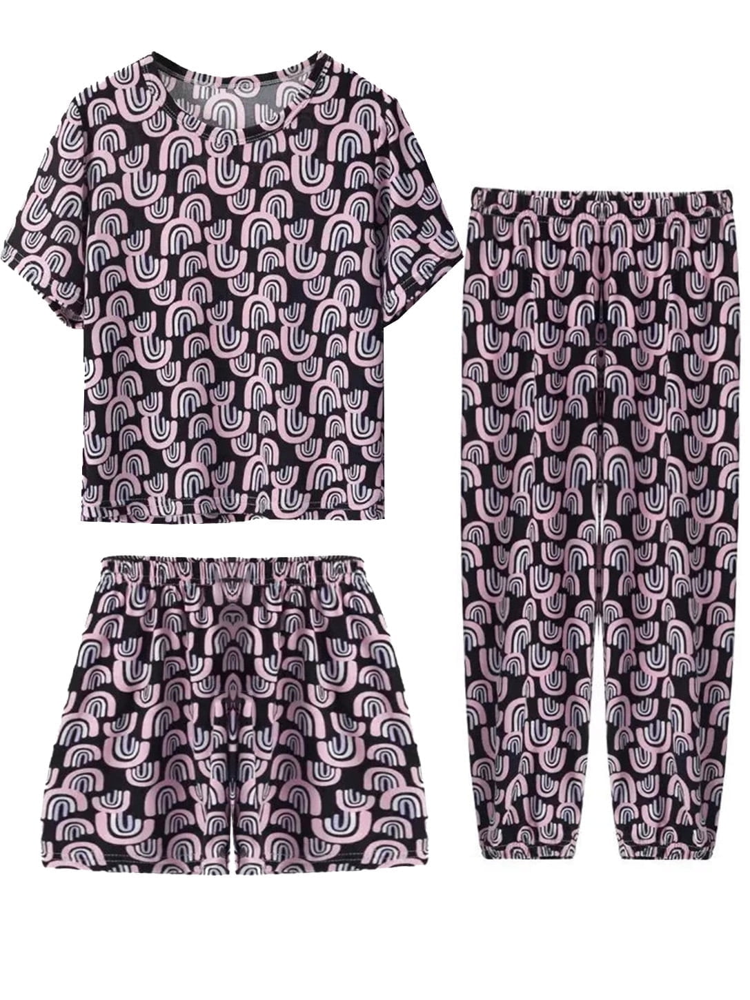 WIBACKER 3-14Y Little Girls' 3-Piece Rainbow Loose-fit Sleepwear Set ...