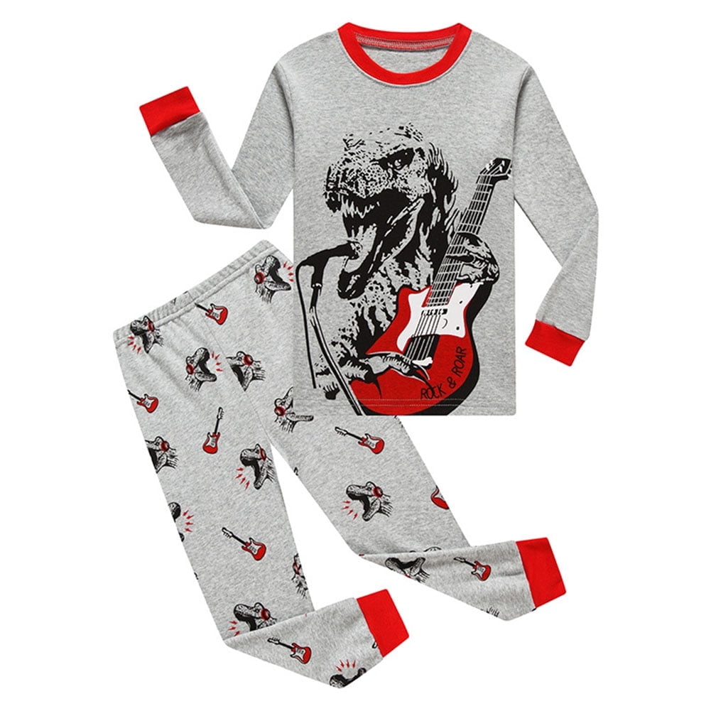 WIBACKER 3-8T Boys 100% Cotton Long Sleeve Pajamas Kids Cartoon Dinosaur Tops and Pants ...