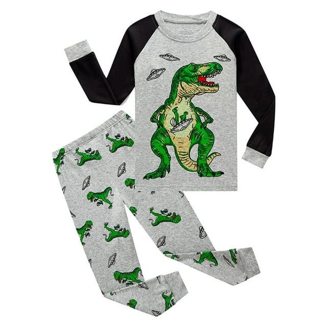 WIBACKER 3-8T Boys 100% Cotton Long Sleeve Pajamas Kids Cartoon Dinosaur Tops and Pants ...