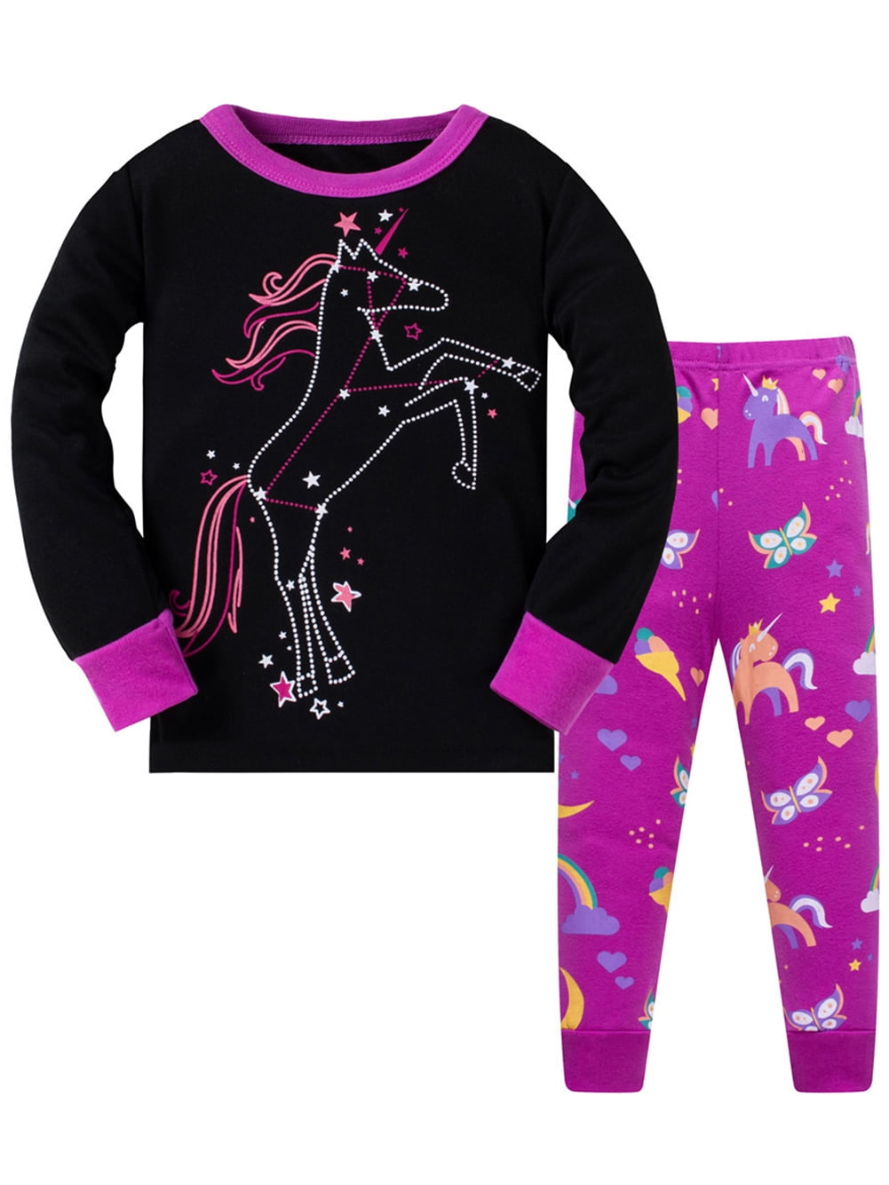 WIBACKER 3-8T Toddler and Little Girls Pajamas Set Long Sleeve PJs 100% ...