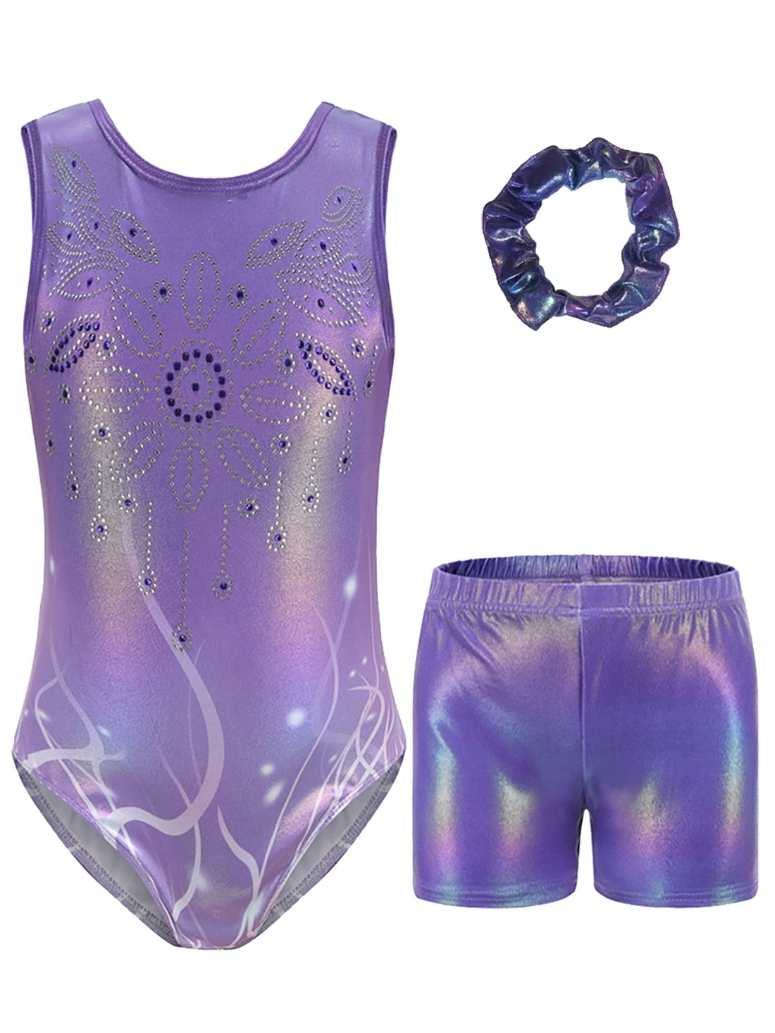 WIBACKER 3PCS Gymnastics Leotards for Girls Sparkly Ballet Dance ...