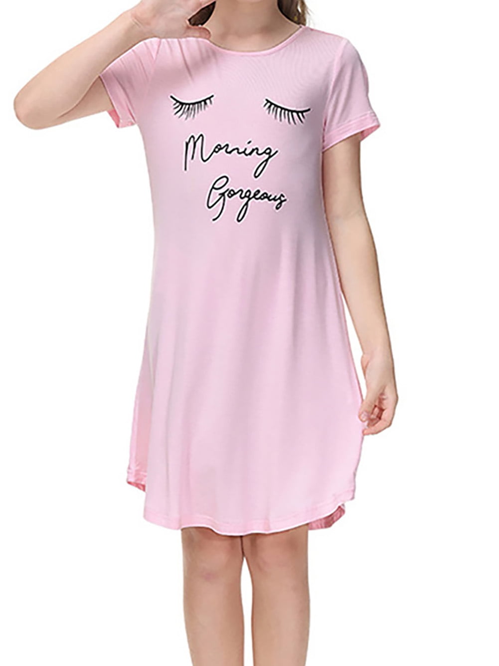 WIBACKER 5-14Years Girl's Comfy Modal Tencel Nightgowns Eyelash Pattern ...