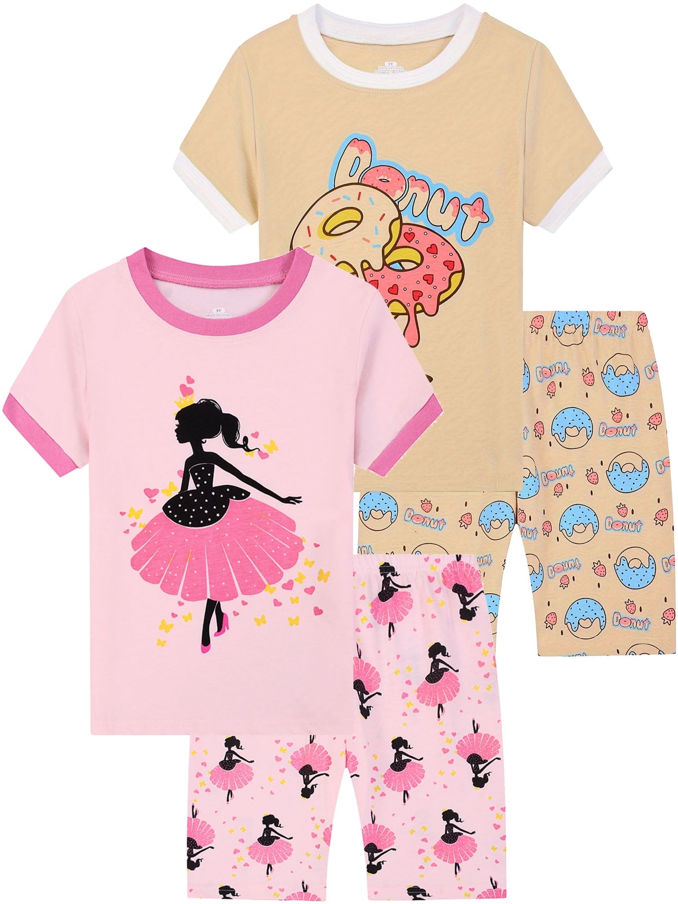 WIBACKER 4 Pieces Little Girls Pajamas Summer Short Sets Donut ...