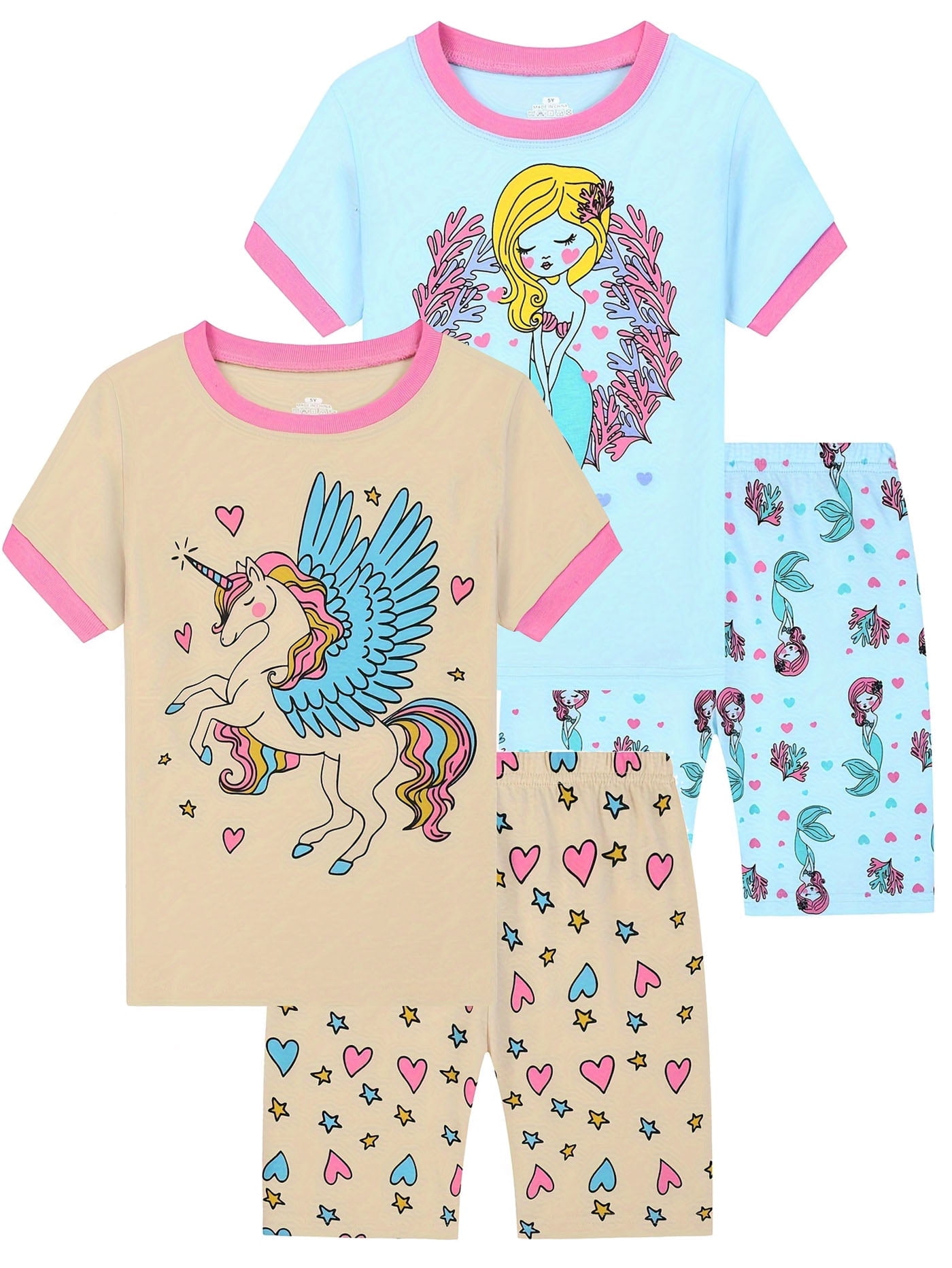 WIBACKER 4 Pieces Little Girls Pajamas Summer Short Sets Unicorn Sleepwear Cotton Toddler ...