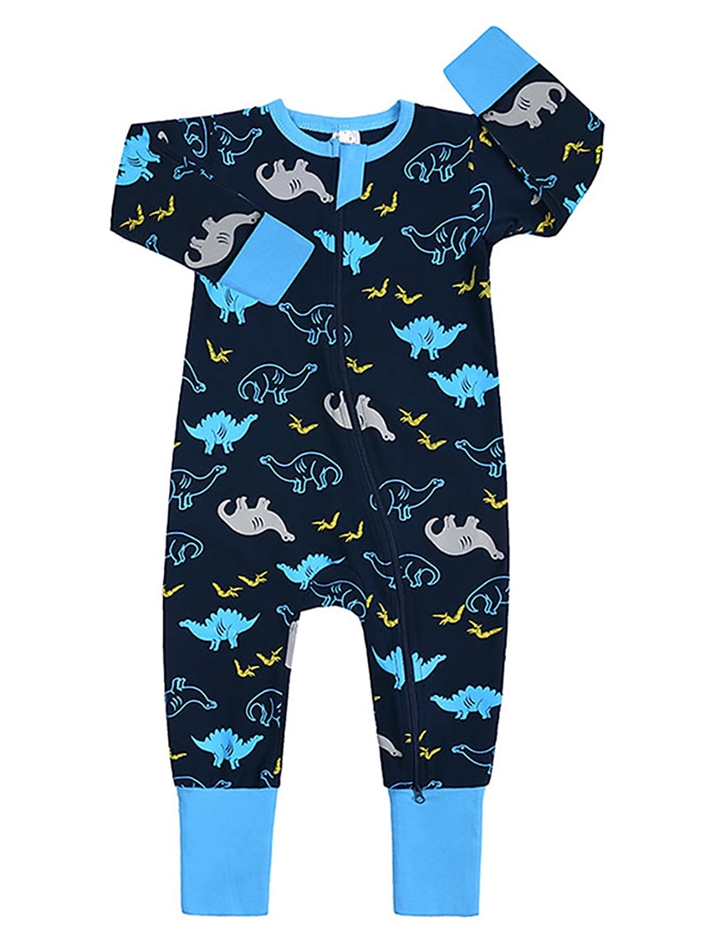 WIBACKER Baby Cotton Long Pajamas with Mittens Cuff for Boys 2 Way ...