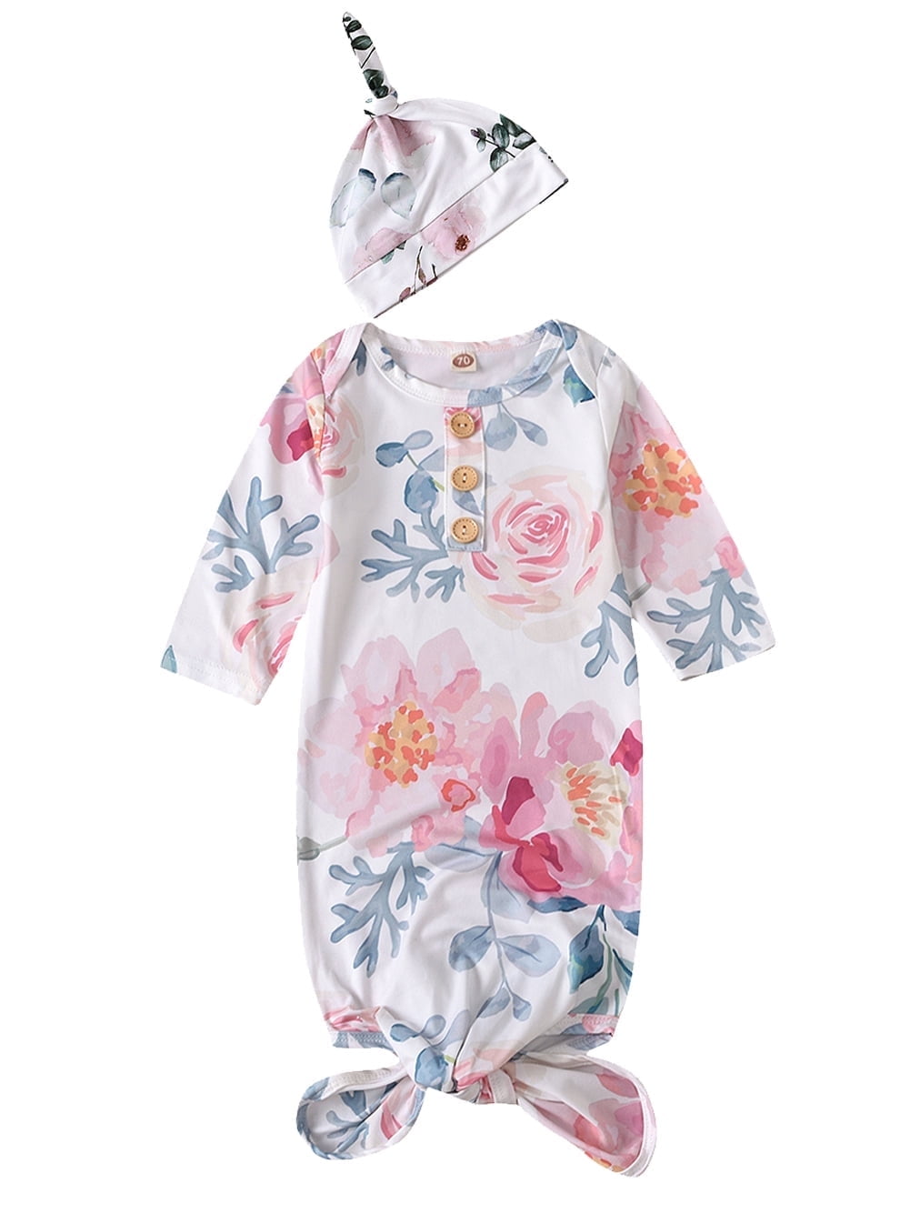 WIBACKER Baby Girls Nightgown, Milk Silk Sleeper Bag, Floral Knotted ...