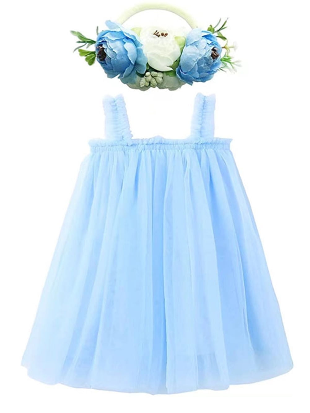 WIBACKER Baby Girls Tulle Tutu Princess Dress+Flower Headband-Toddler ...