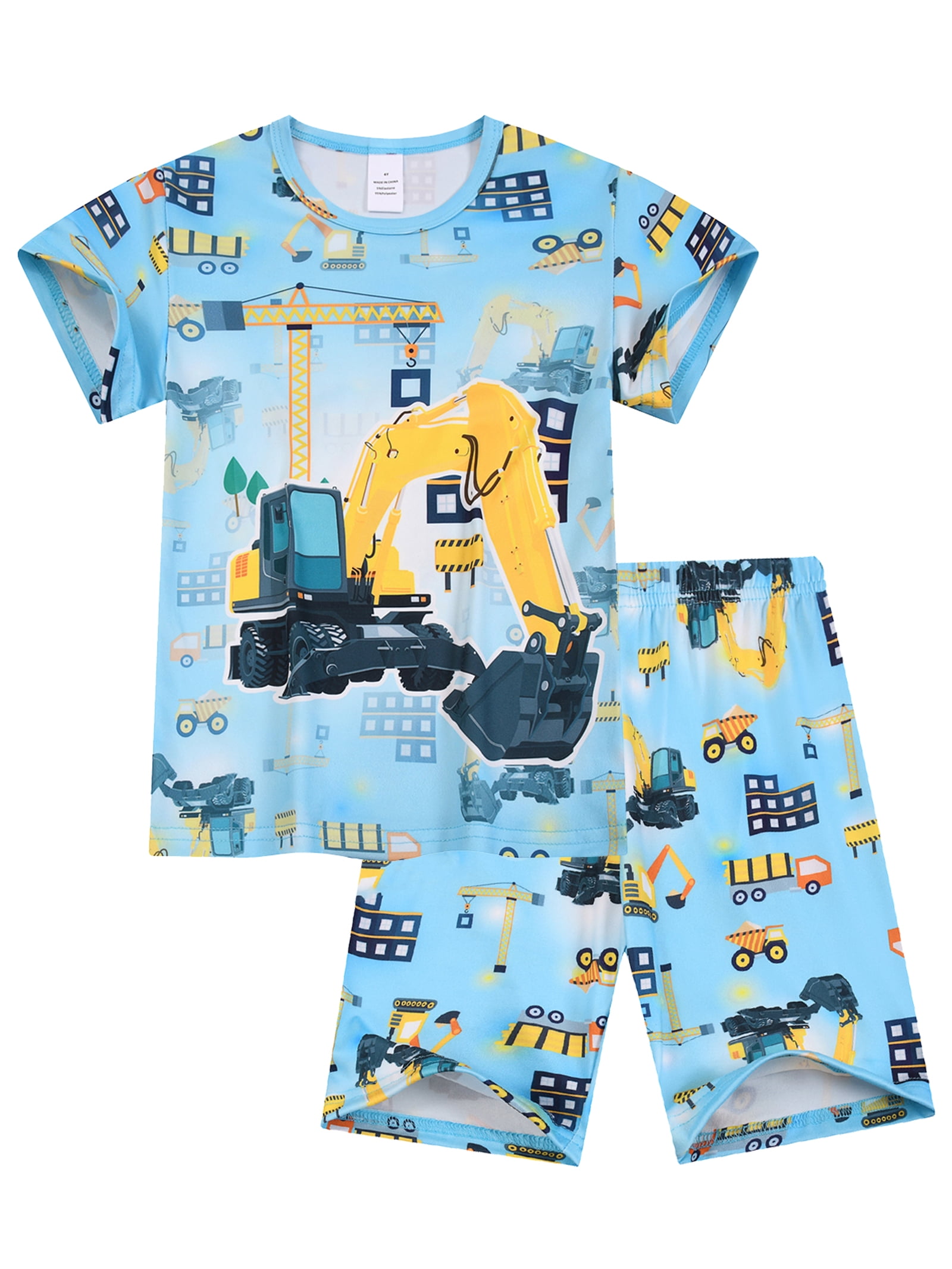 WIBACKER Boys 3D Excavator Printed Pajamas Short Sleeves 2-Piece Toddler PJs Set Kid Sleepwear ...