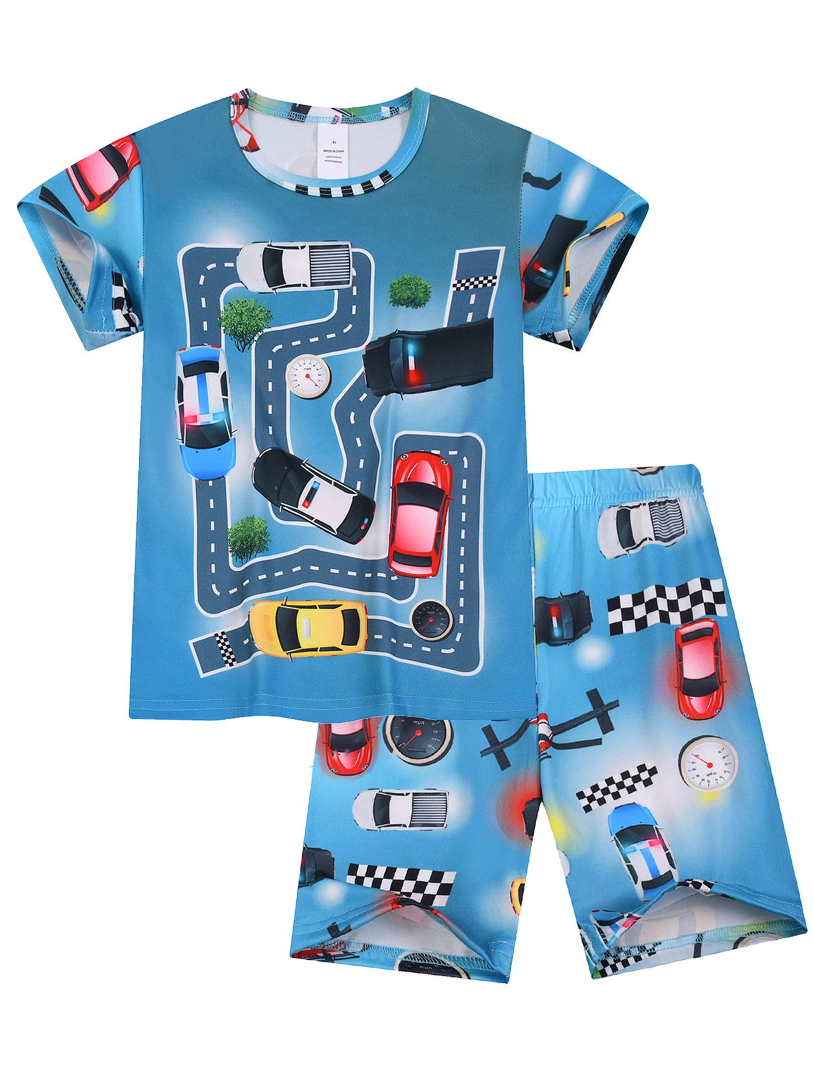 WIBACKER Boys 3D Racing Car Printed Pajamas Short Sleeves 2-Piece ...