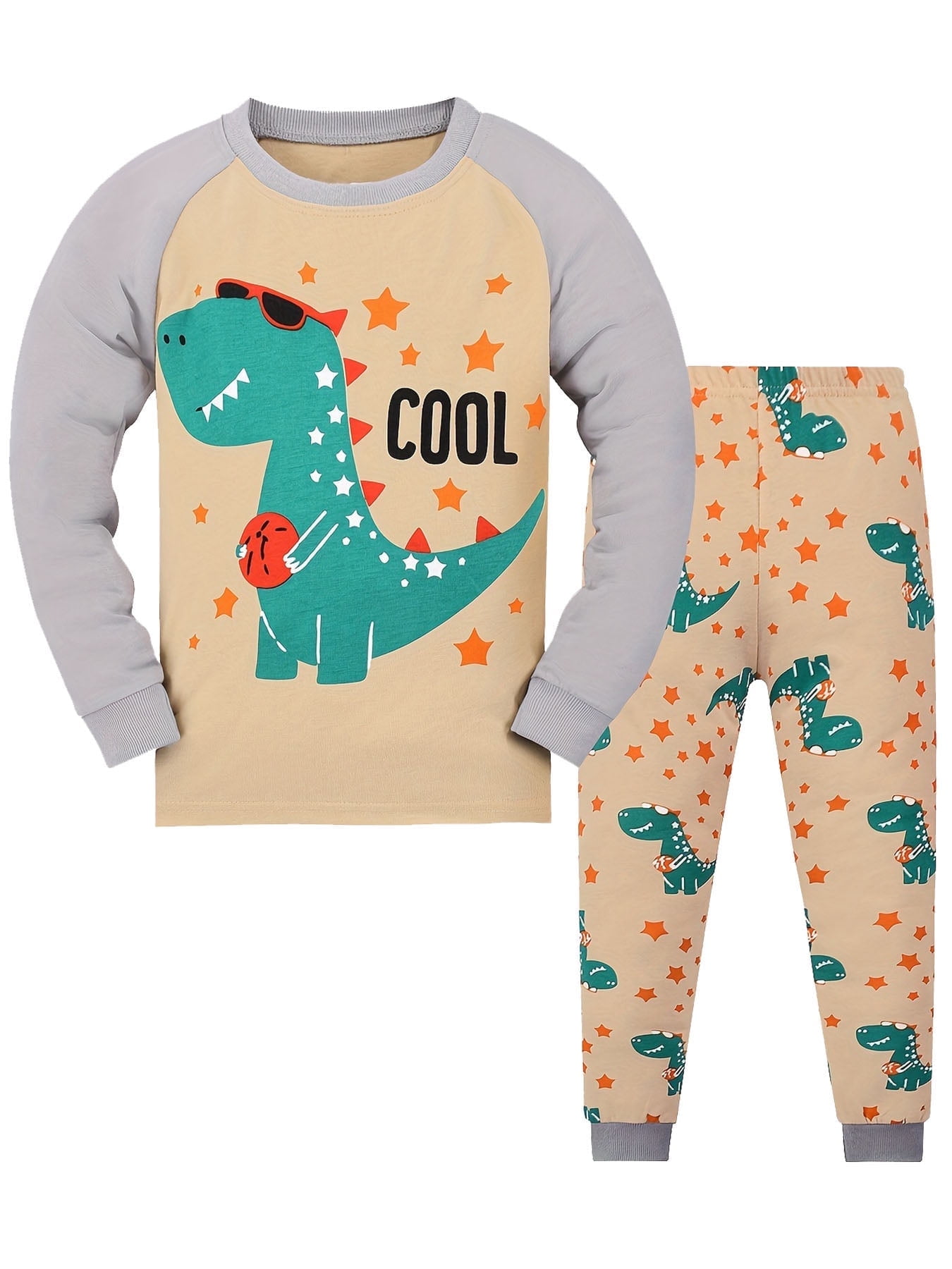 WIBACKER Boys Cotton Pajamas Long Sleeve Toddler Boys Pjs Kids Dinosaur Sleepwear Sets 2-9 Years ...