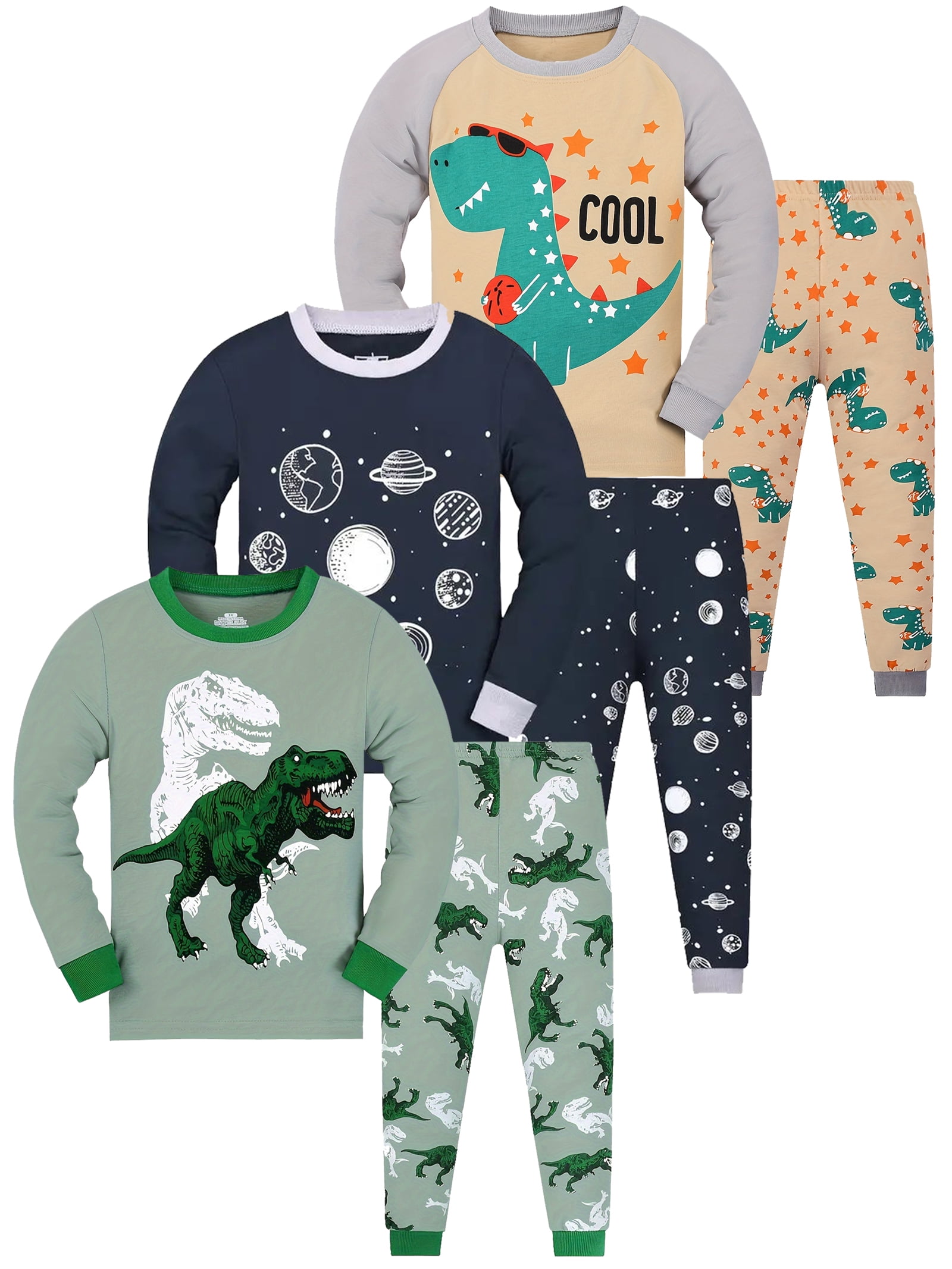 WIBACKER Boys Cotton Pajamas Long Sleeve Toddler Boys Pjs Kids Dinosaur ...
