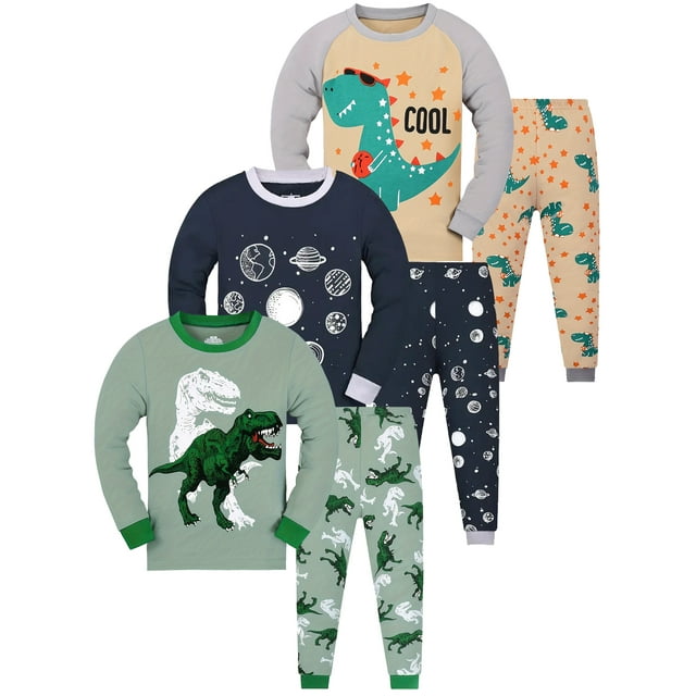 WIBACKER Boys Cotton Pajamas Long Sleeve Toddler Boys Pjs Kids Dinosaur Sleepwear Sets 2-9 Years ...