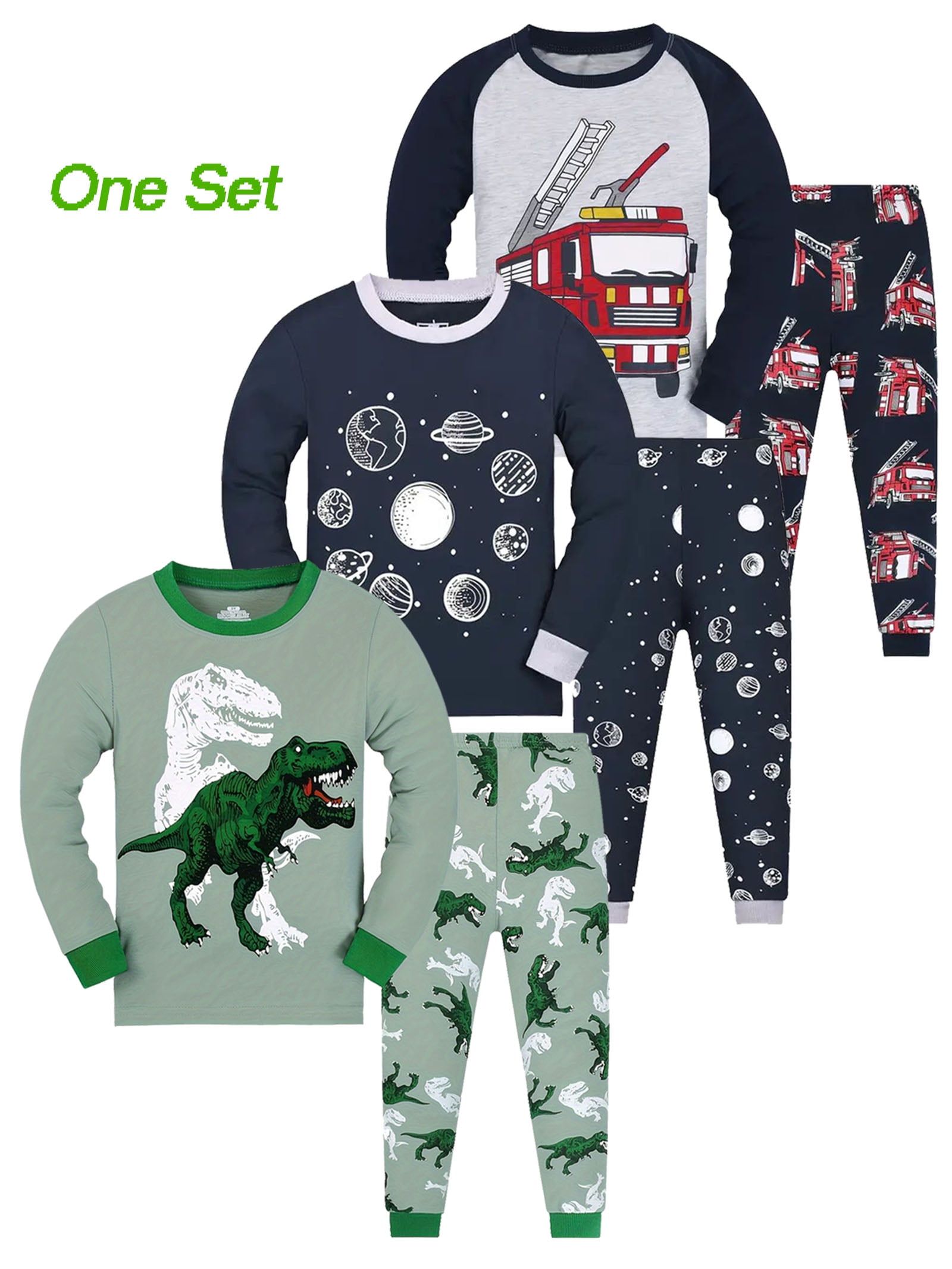 WIBACKER Boys Cotton Pajamas Long Sleeve Toddler Boys Pjs Kids Dinosaur Sleepwear Sets 2-9 Years ...