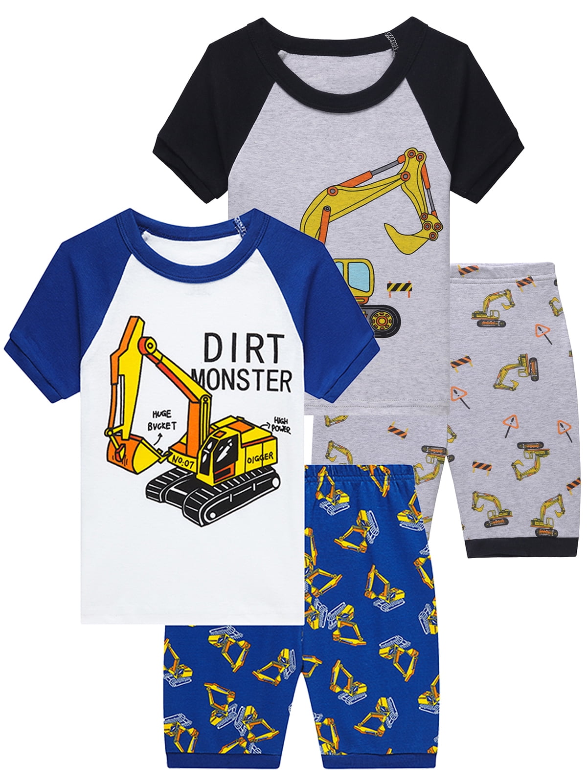 WIBACKER Boys Pajamas, 4-Piece Set, Short Sleeve, 100% Cotton ...