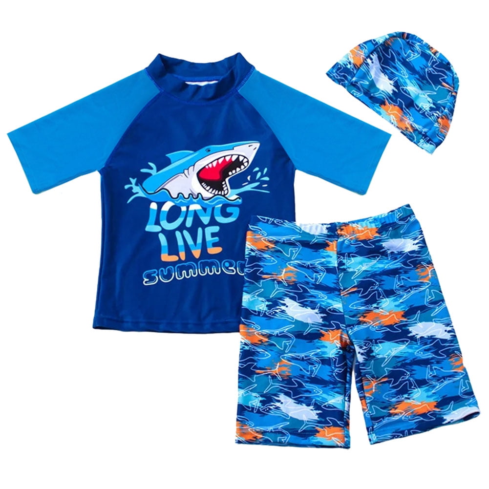 WIBACKER Boys Two Piece Shark Rash Guard Swimsuits ids Short Sleeve ...